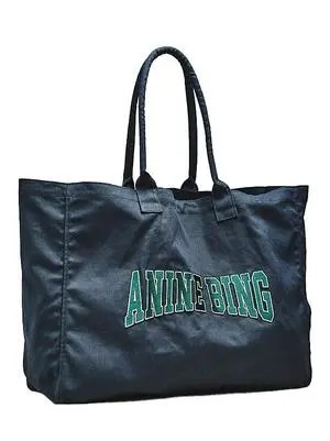 ANINE BING Leo Canvas Tote Bag Green Pattern