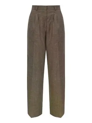 Officine Générale Pleated Wide-leg Trousers - Brown