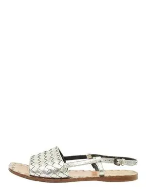 Bottega Veneta Woven Leather T-strap Sandals - Silver