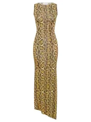 MARINE SERRE Python-print Asymmetrical Dress - Yellow