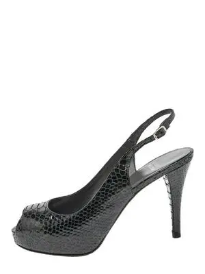STUART WEITZMAN Python-embossed Slingback Pumps - Black