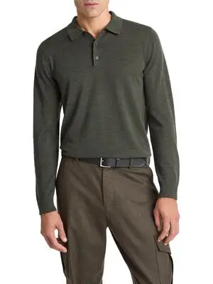 Vince Wool Polo Sweater - Dark Leaf