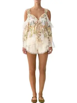Camilla Floral Lace Trim Shorts - Neutrals