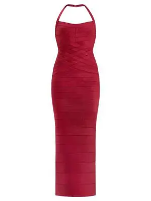 Herve Leger Criss-cross Halterneck Dress - Red