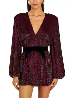 Retrofete Sequin V-neck Mini Dress - Red