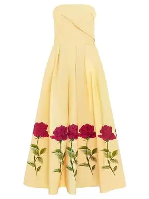 LEO LIN Strapless Rose Print Dress - Yellow