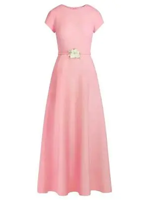 Oscar De La Renta Belted Short-sleeve Midi Dress - Pink