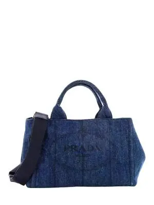 Prada Canapa Convertible Denim Mini Tote Bag - Blue