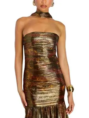 Retrofete Metallic Strapless Gown With Choker - Gold