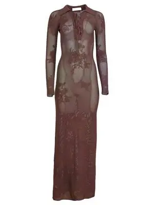 Fleur Du Mal Lace Pointelle Maxi Dress - Brown