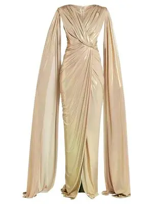 RHEA COSTA Draped Long Sleeve Dress - Gold