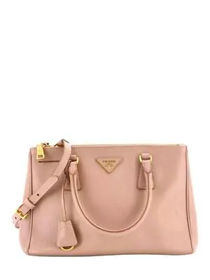 Prada Double Zip Lux Saffiano Leather Small Tote Bag - Neutrals