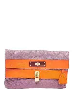 Marc Jacobs Quilted Leather Clutch With Lock Detail - Purple