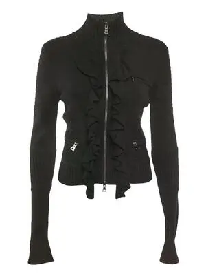 Diane Von Furstenberg Ruffle-detail Zip Cardigan - Black