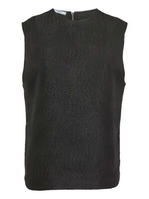 Prada Herringbone Sleeveless Top - Black