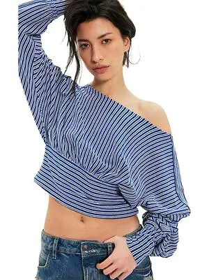Free People We The Free My Time Long Sleeve Top - Navy Combo