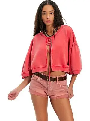 Free People Cropped Tie-front Cardigan - Cayenne