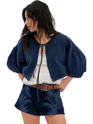 Free People Cropped Tie-front Cardigan - Navy Academy