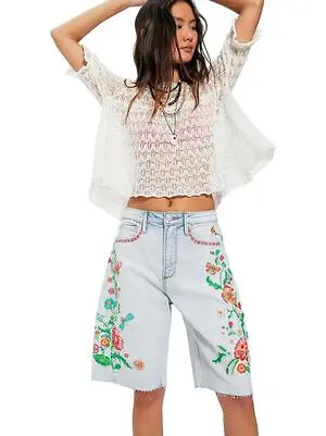 DRIFTWOOD Palmer Barrel Denim Shorts - Gardenia Dreams