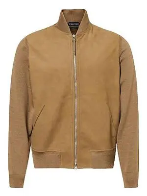 TOM FORD Contrast-knit Leather Jacket - Olive Green