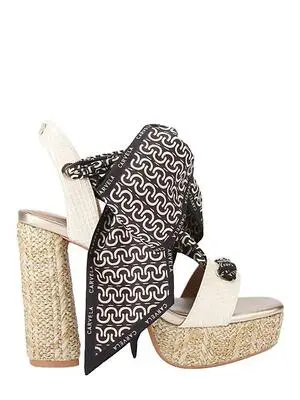 Carvela Sorrento Woven Heeled Platform Sandals - Bone