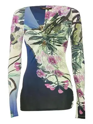 Roberto Cavalli Floral-print Top - Blue