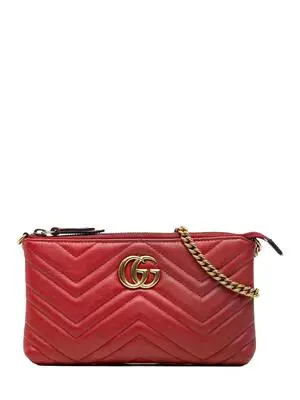Gucci Mini Gg Marmont Matelasse Leather Wallet On Chain - Red