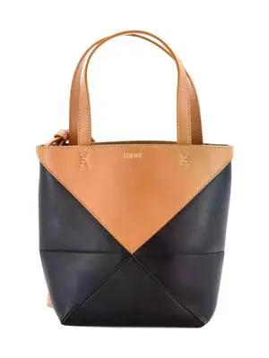 Loewe Puzzle Fold Leather Mini Tote Bag - Black