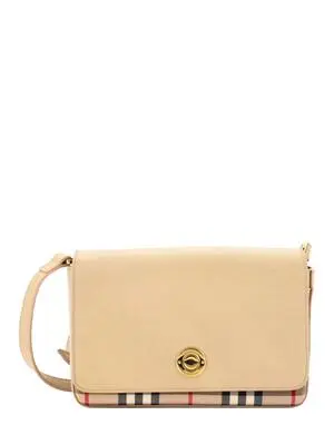 Burberry Leather And Vintage Check Canvas Mini Crossbody Bag - Neutrals