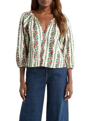 The Great. Chariot Floral Cotton Peasant Top - Tapestry Floral