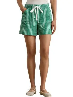 Ralph Lauren Striped Cotton Broadcloth Drawstring Shorts - Green/blue/white