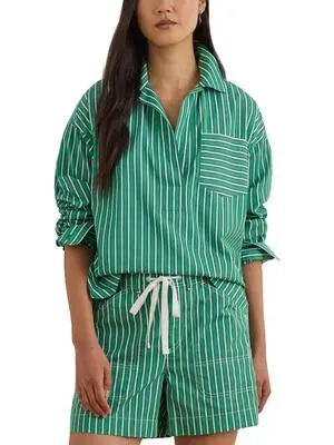 Ralph Lauren Stachee Striped Cotton Popover Shirt - Green/white Multi