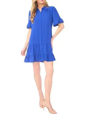 CECE DUPRAZ Ruffle Sleeve Mini Shirtdress Deep Royal Blue