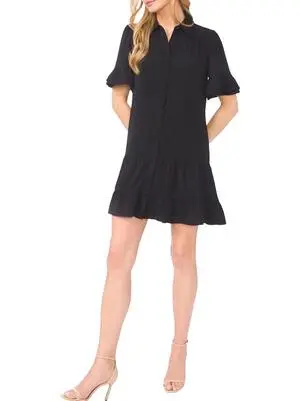 CECE DUPRAZ Ruffle Sleeve Mini Shirtdress Rich Black