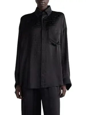 Balenciaga Cocoon Logo Jacquard Oversized Satin Shirt - 1000 Black
