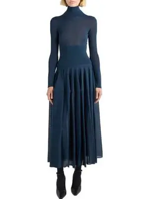 Alaïa Long Sleeve Peplum Midi Dress - Marine