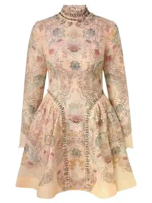 Zimmermann Rebellion Beaded Floral-print Mini Dress - Pink