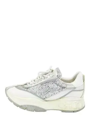 JIMMY CHOO Raine Glitter Lace-up Sneakers - White