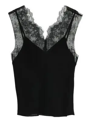 Patrizia Pepe Lace-detail V-neck Top - Black