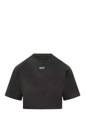 Off-White Ribbed T-shirt With Stamp - Black