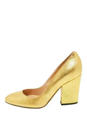 SERGIO ROSSI Textured-Leather Round-Toe Heeled Pumps Gold