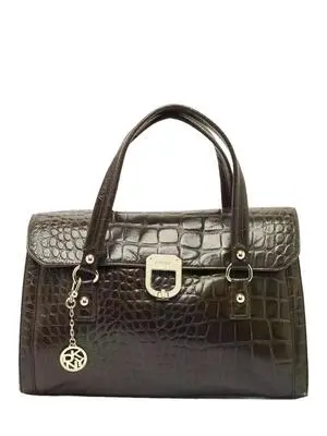 Dkny Croc-embossed Leather Tote - Brown