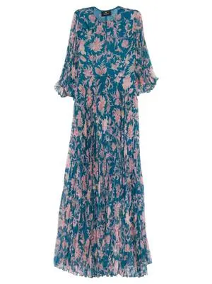 Etro Floral-pattern Pleated Dress - Blue