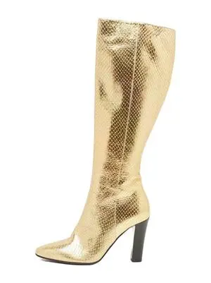Saint Laurent Python-embossed Knee-high Boots - Gold