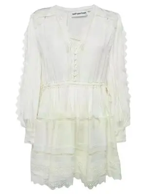 SELF-PORTRAIT Lace Trimmed Buttoned Dress - Neutrals
