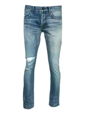 Saint Laurent Washed Distressed Jeans - Blue