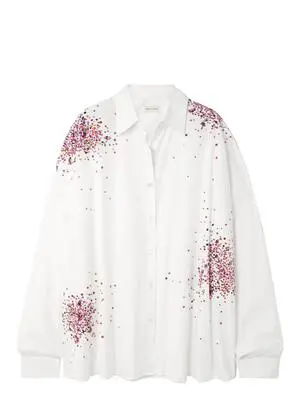 Dries Van Noten Oversized Embellished Oxford Shirt - White
