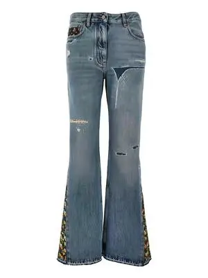 Valentino Garavani Floral-embroidered Ripped Jeans - Blue
