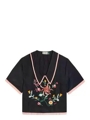 Rixo Nicolina Embroidered Top - Black