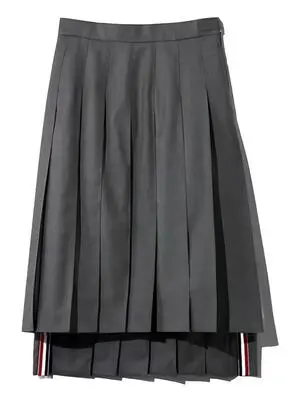 Thom Browne Pleated Midi Skirt With Signature Stripe Trim - Grey